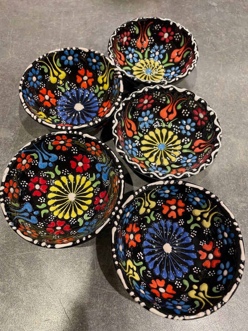 Set of 5 -turkish Ceramic Bowls,8 Cm(3.2 Inch),black,/bowls for Snack ...