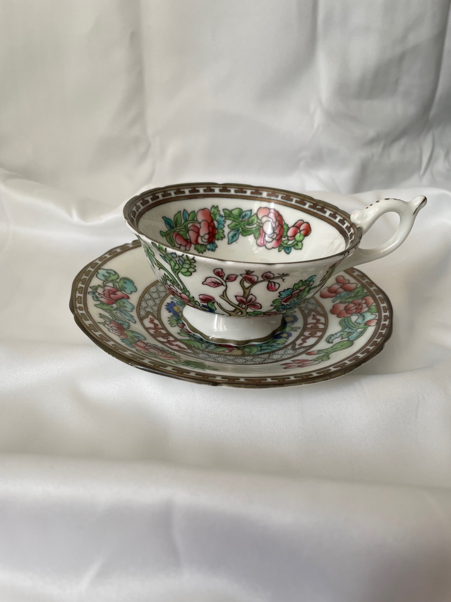 Coalport Indian Tree Footed Teacup & Saucer, Coalport Porcelain Antique ...