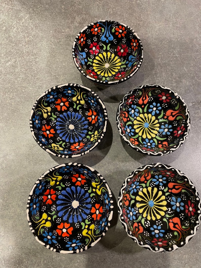 Set of 5 -turkish Ceramic Bowls,8 Cm(3.2 Inch),black,/bowls for Snack ...