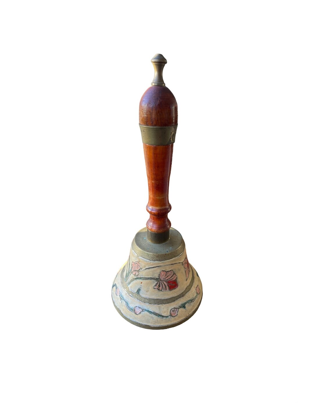 Vintage Brass and Enamel Hand Bell / Ornament, Old Handbell, Office ...