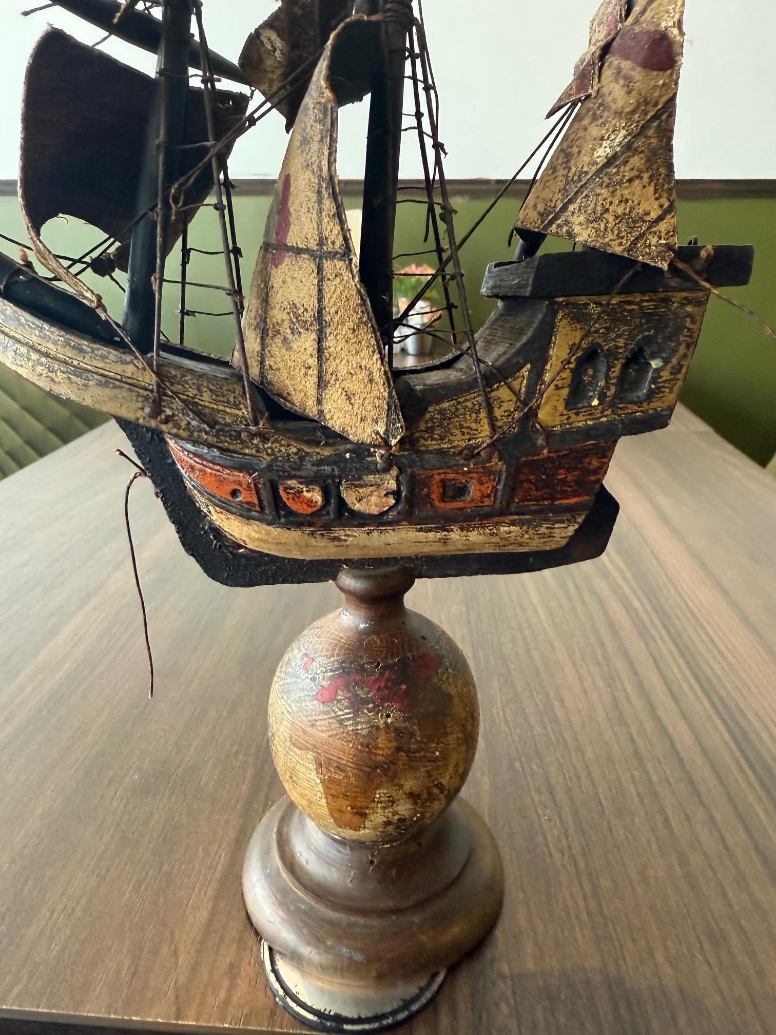 Vintage Wooden A Model of Galleon , Vintage Ship, Crusader Flag ...