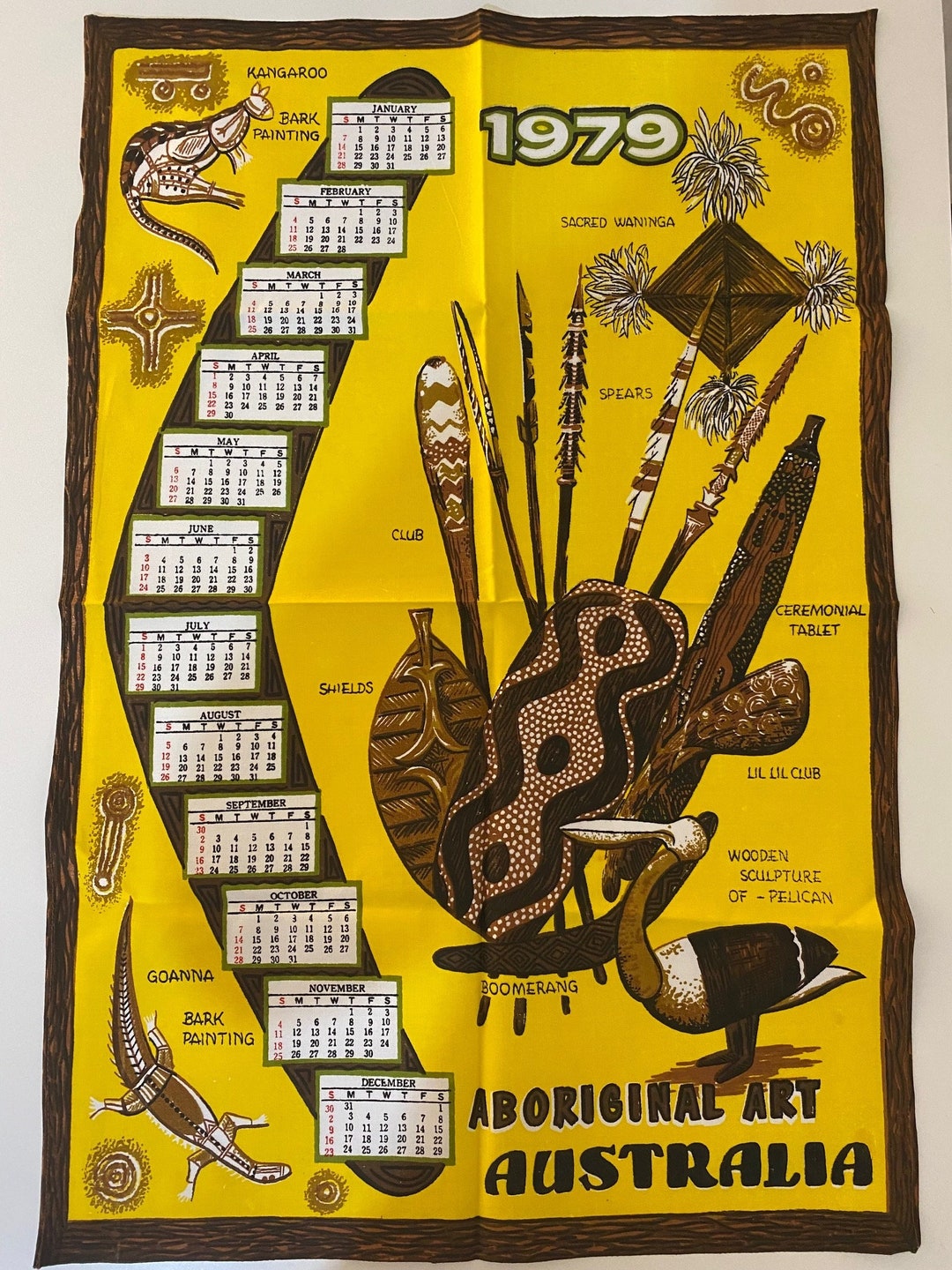 Vintage Australian Aboriginal Calendar Tea Towel, 1979 Cotton - Etsy