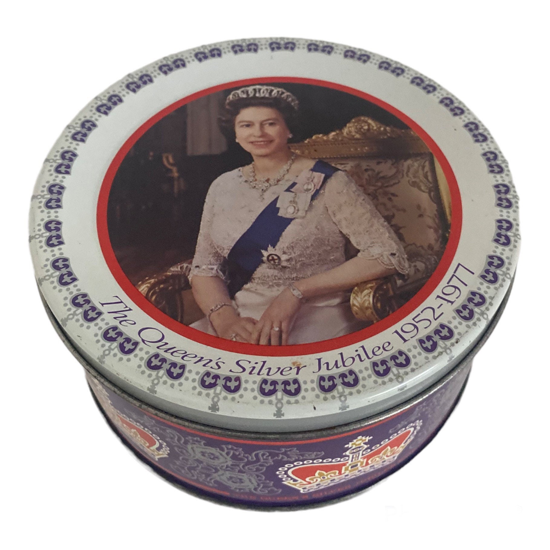 Queen Elizabeth II Silver Jubilee Round Decorative Metal Bisquit Tin ...