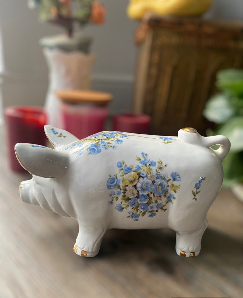 Porcelain Piggy Bank Hand Painted Floral , Unique Piggy Bank , Vintage ...