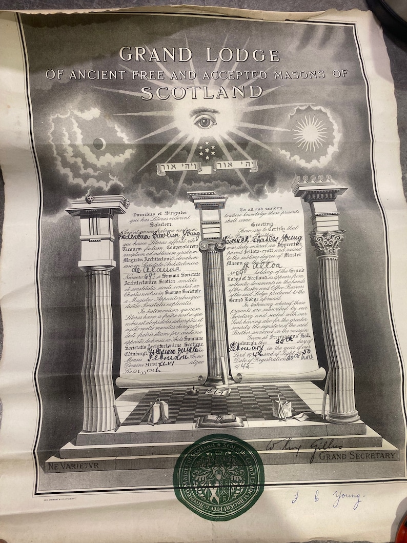 Masonic Certificate Master Mason Degree GRAND LODGE Ancient Free and ...