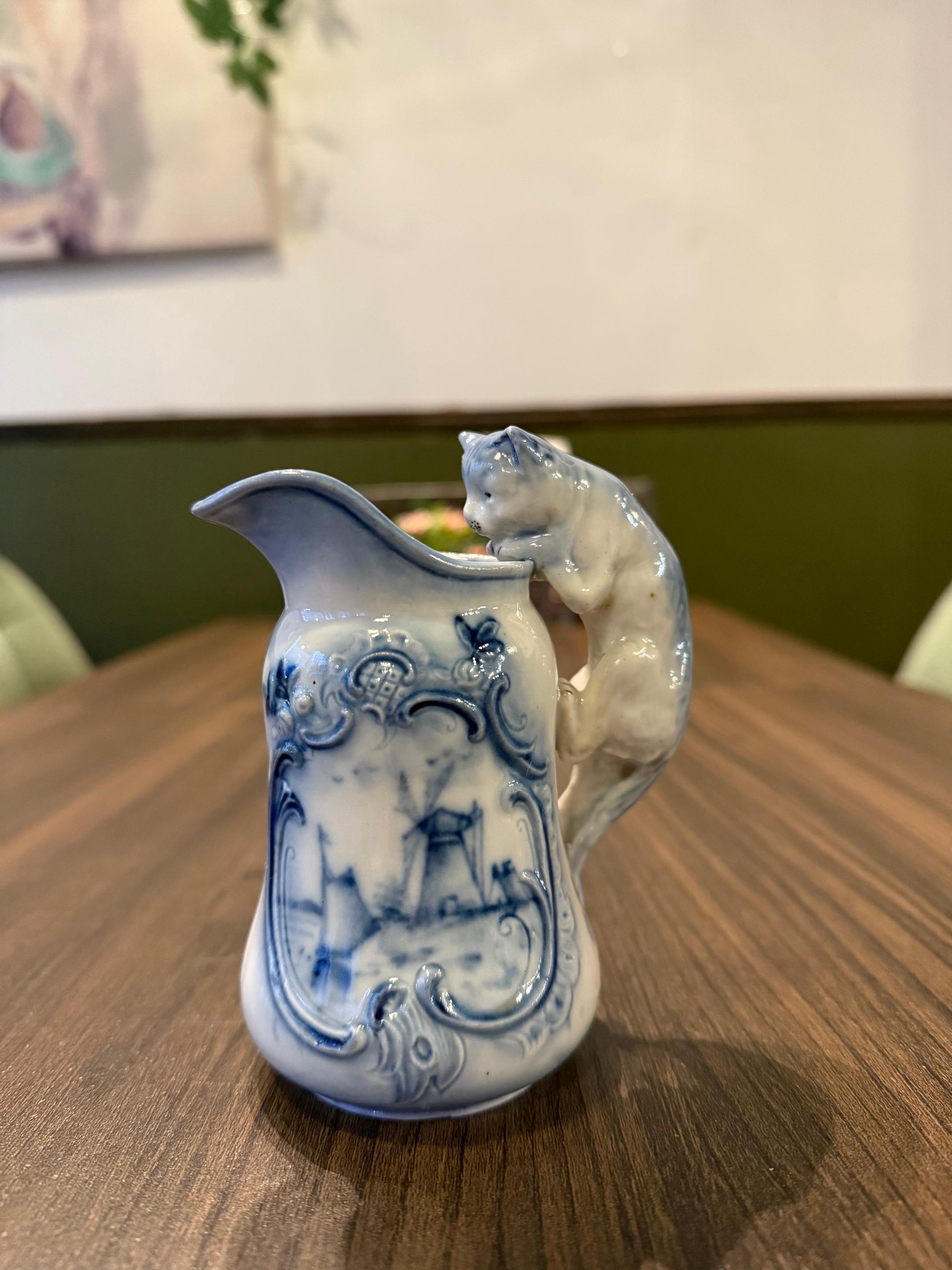 19th Century Dutch "delft Blue" Relief Milk Jug With Cat Handle ...