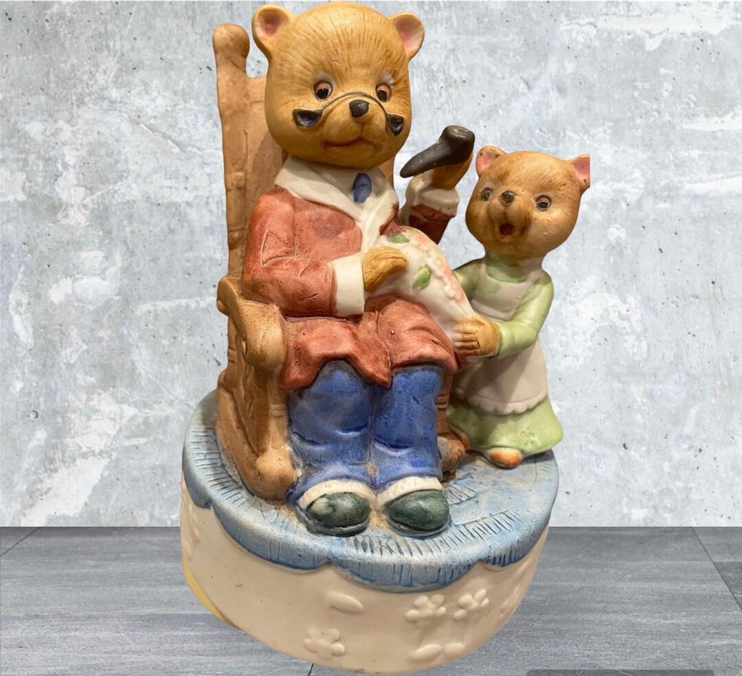 Papa Bear in Rocking Chair With Young Girl Bear Music Box Figurine ...