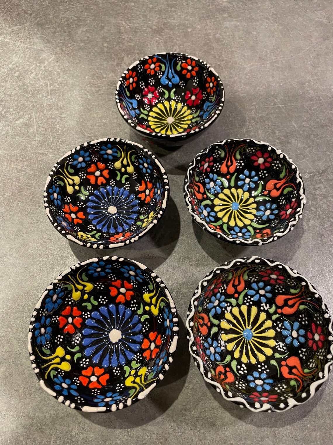 Set of 5 -turkish Ceramic Bowls,8 Cm(3.2 Inch),black,/bowls for Snack ...