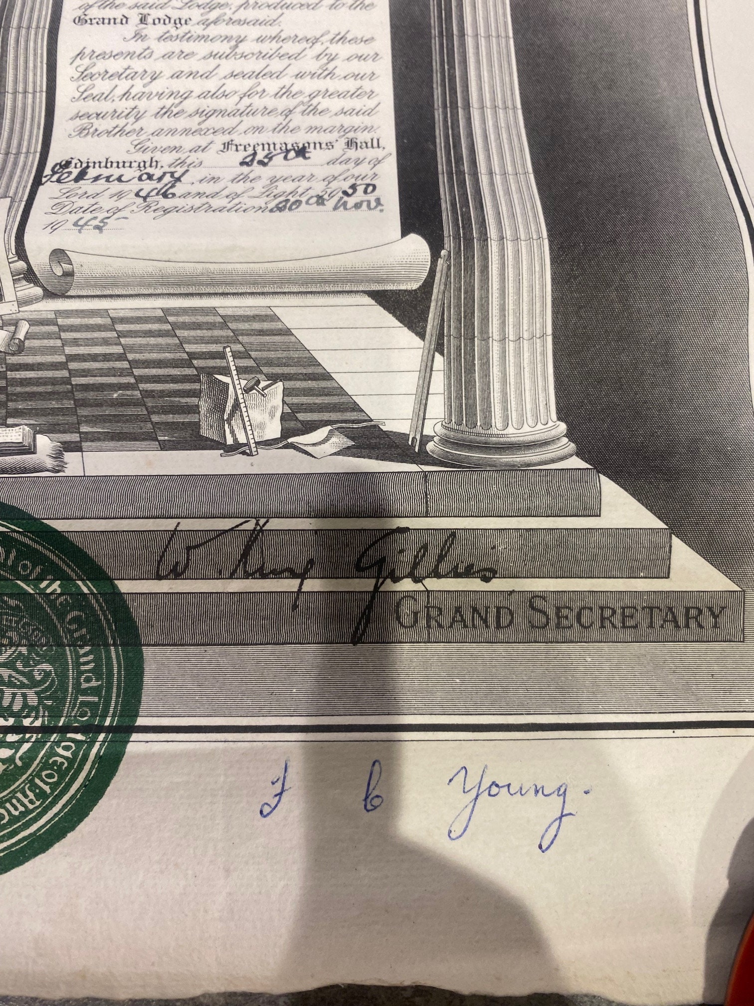 Masonic Certificate Master Mason Degree GRAND LODGE Ancient Free and ...