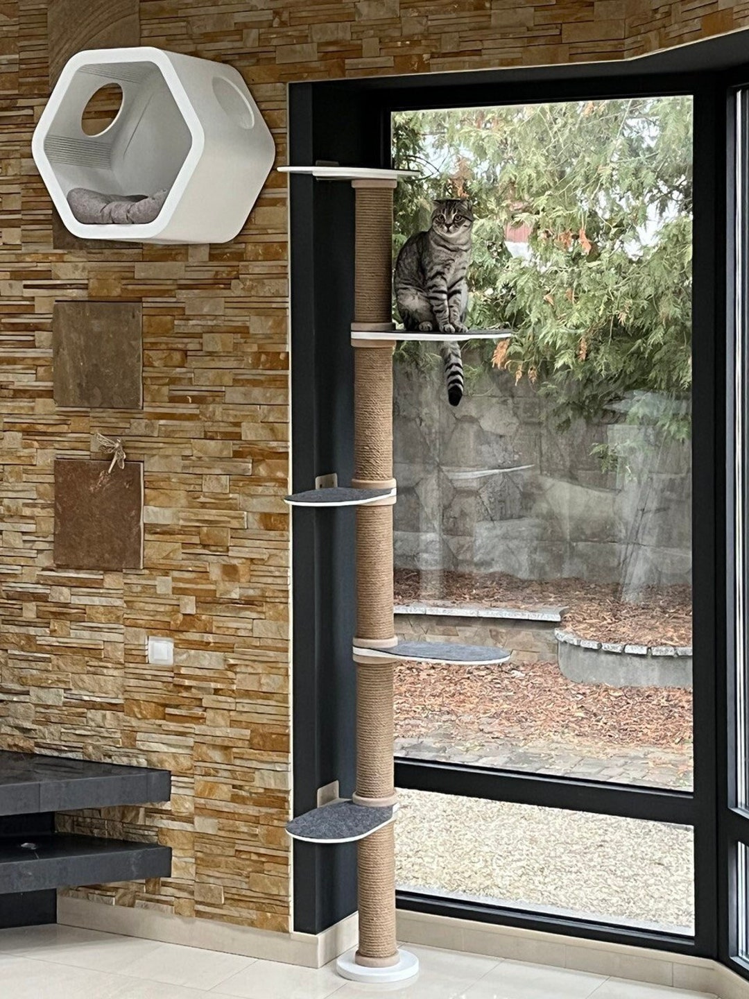 Wood Cat Tree Wall Cat Furniture Cat Play Tree Tower for Cats Modern ...