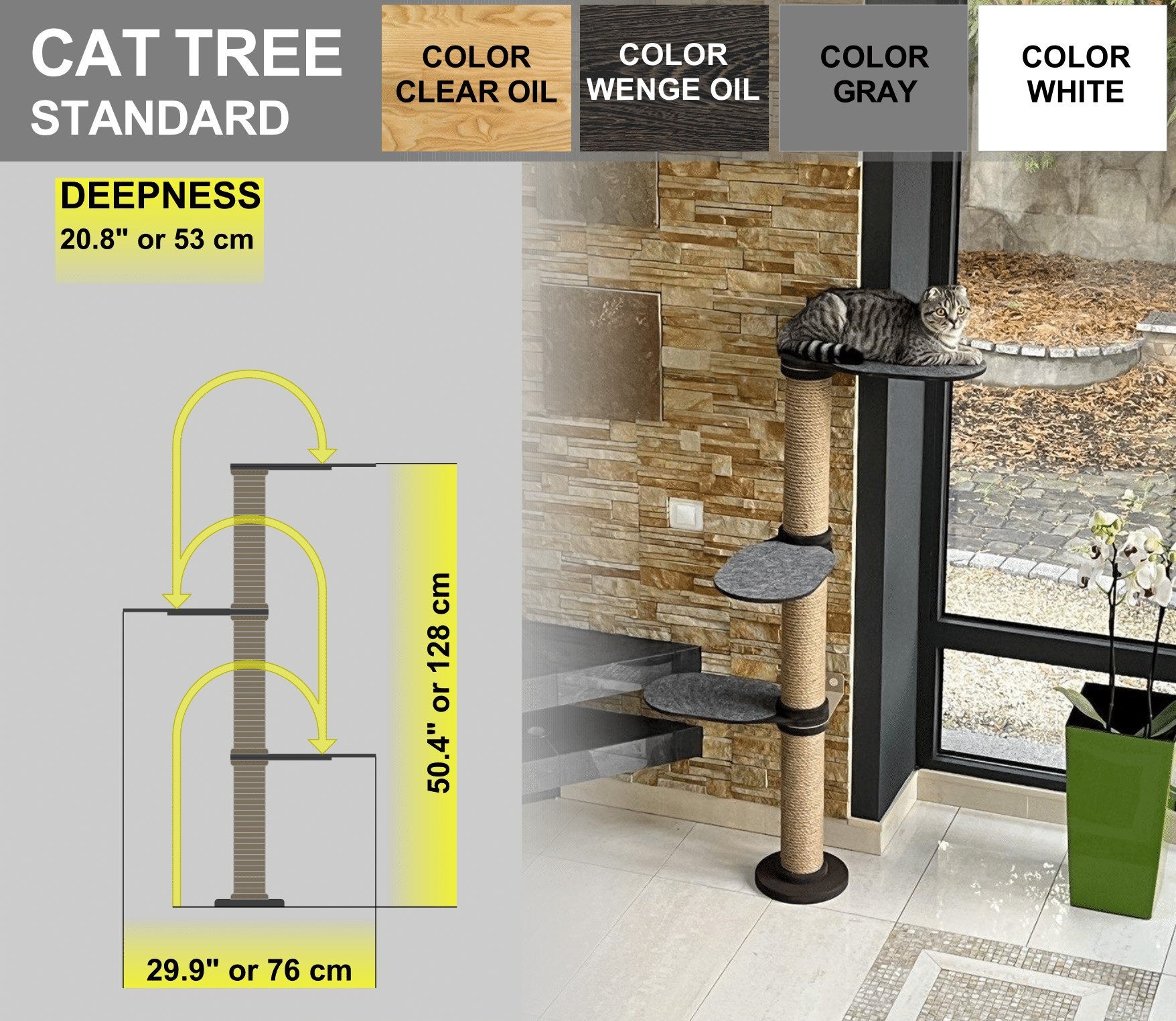 Stylish Cat Tree Tower Modern Cat Furniture Wood Cat Tree Wall Corner ...