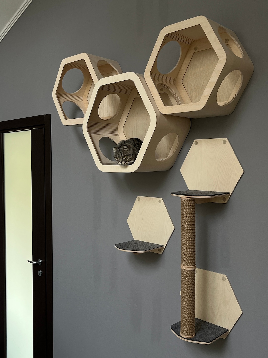 Wall Shelves for Cat Hexagon Cat Shelves Cat Climbing Wall Shelf Cat ...