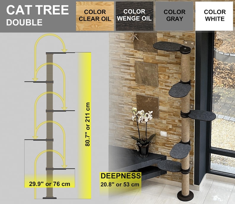 Cat Tree Tower Modern Cat Condo Wood Cat Tree Cat Climbing Furniture ...