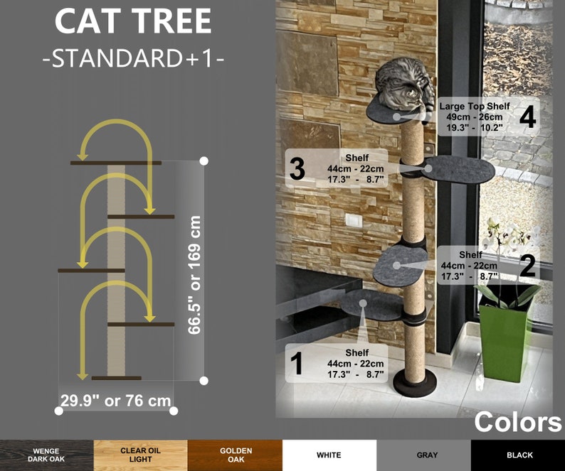 Wooden Cat Tree Tower Wood Cat Tree Modern Cat Tree Cat Furniture Cat ...