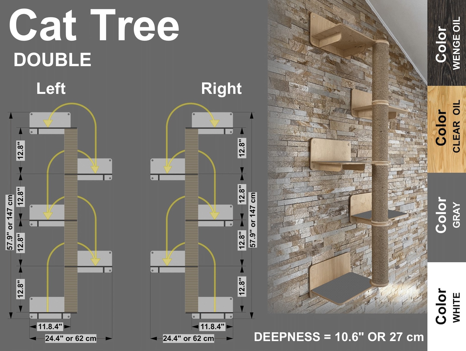 Wall Cat Scratcher Cat Scratching Tree Cat Tower Tree Wood Cat - Etsy