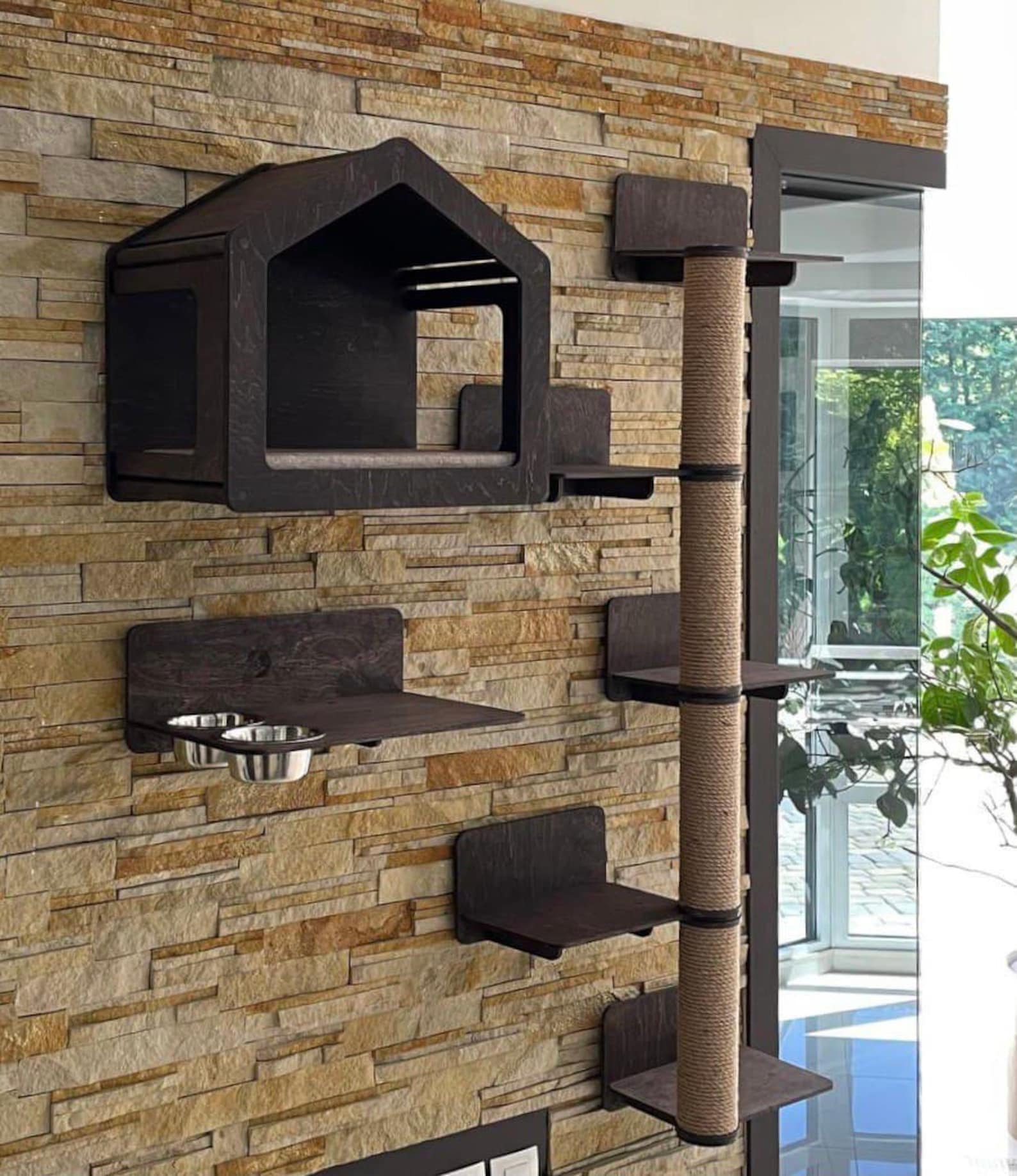 Stylish Cat Tree Tower Modern Cat Furniture Wood Cat Tree Wall Cat ...