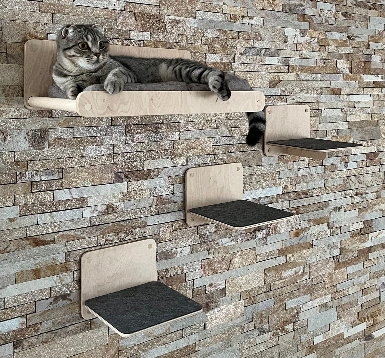 Set for Cats Modern Cat Shelf With Cat Pillow With 3 Cat Steps Cat Wall ...