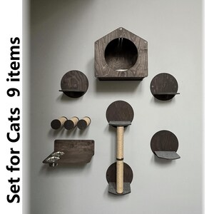 SET of 9 ITEMS for Cat, Cat House, Modern Cat Wall Furniture, Cat Shelf ...