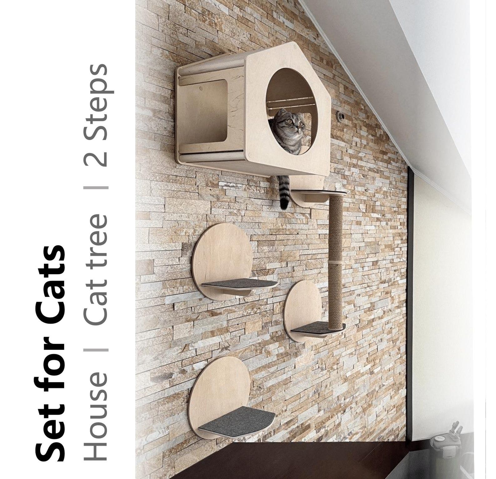 SET of 4 ITEMS for Cats, Cat House Wall, Modern Cat Furniture, Wall Cat ...