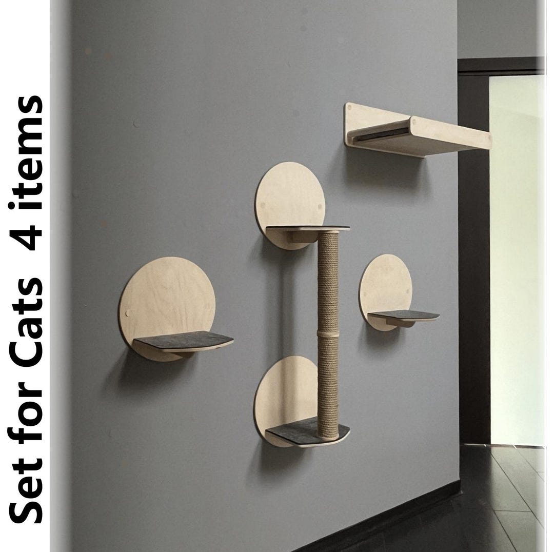 SET of 4 Items for Cats, Modern Cat Bed, Cat Scratching Post With Bed ...