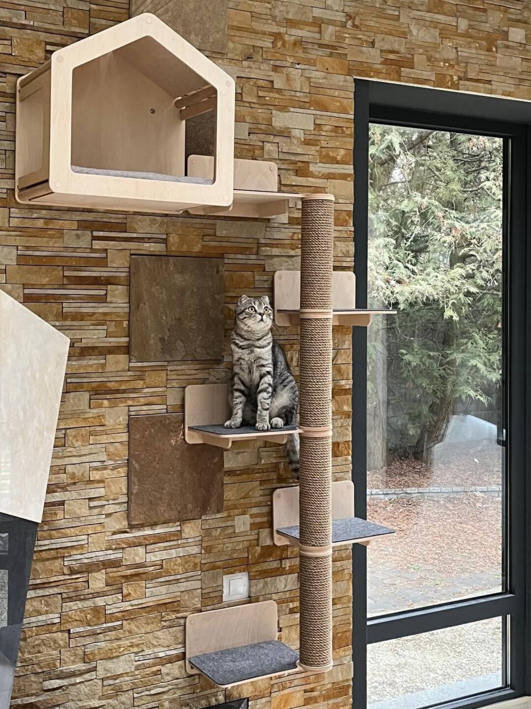 Wood Cat Tree Tower Cat Climbing Tree Cat Condo Wooden Cat Tree Unique ...