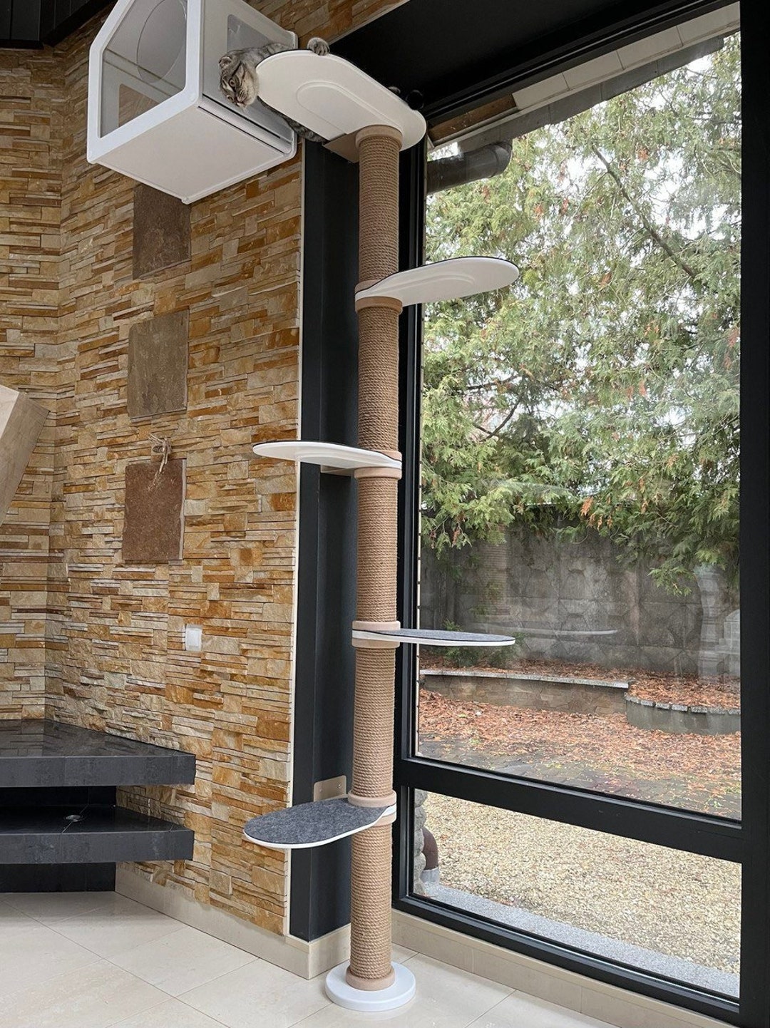Cat Tree Tower Modern Cat Condo Wood Cat Tree Cat Climbing Furniture ...