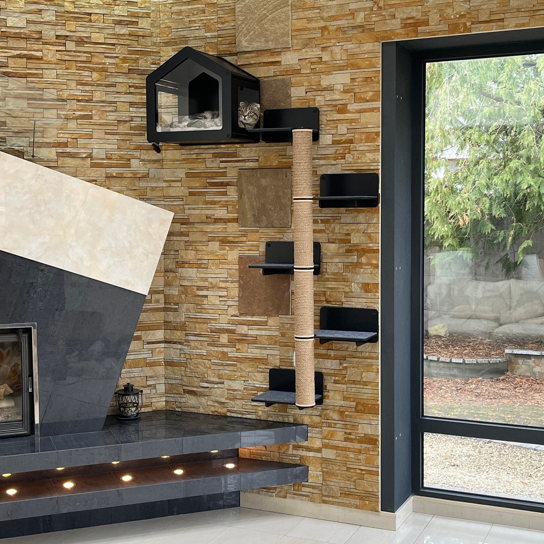 Cat Wall Furniture Set Cat Wall House Cat Wall Shelves Black Cat Wall ...