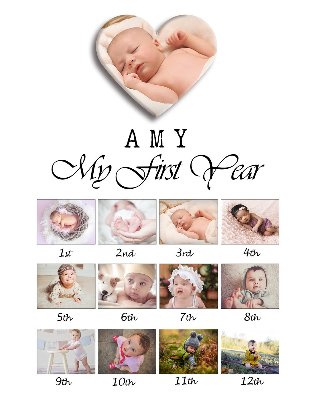 Baby First Year Birthday Photo Collage, 1 Year Photo Collage, Baby Gift ...