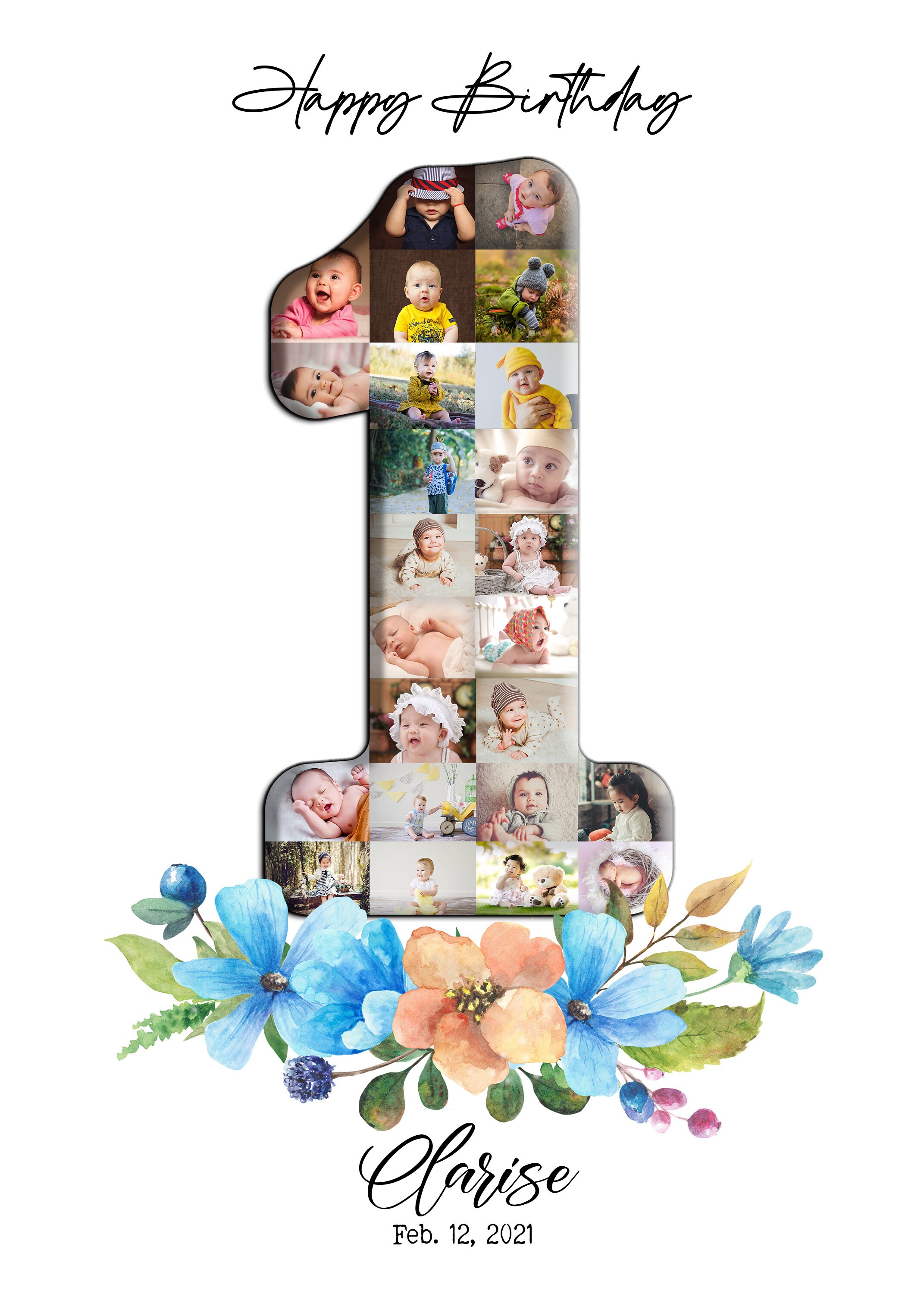 Baby Photo Collage, Number One Photo Collage, First Year Photo, Number ...