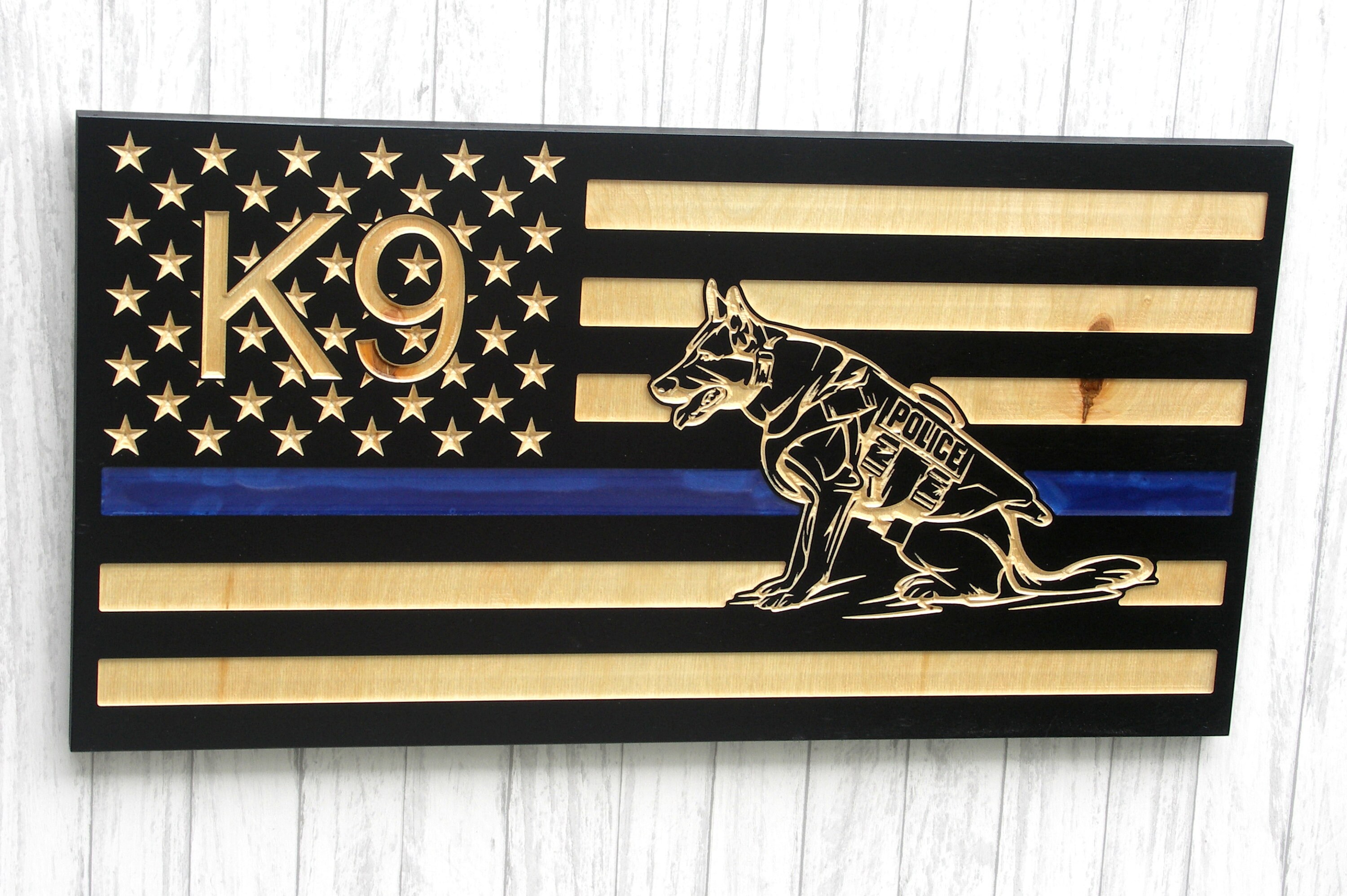 K9 Police Dog Thin Blue Line Wood American Flag Sign Epoxy - Etsy