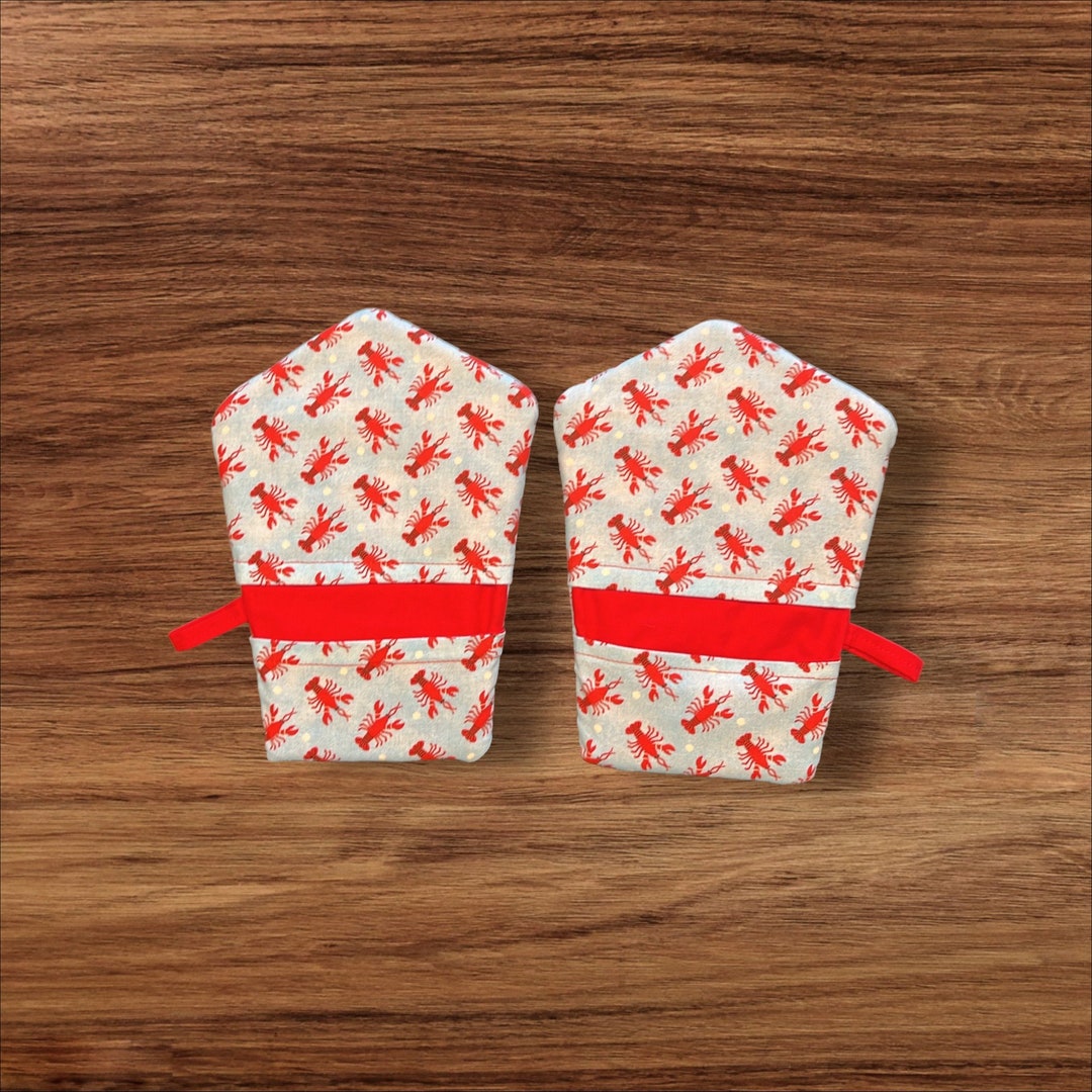 Finger Potholders, Lobster Pattern, Red Accent Color, Mini Potholders ...