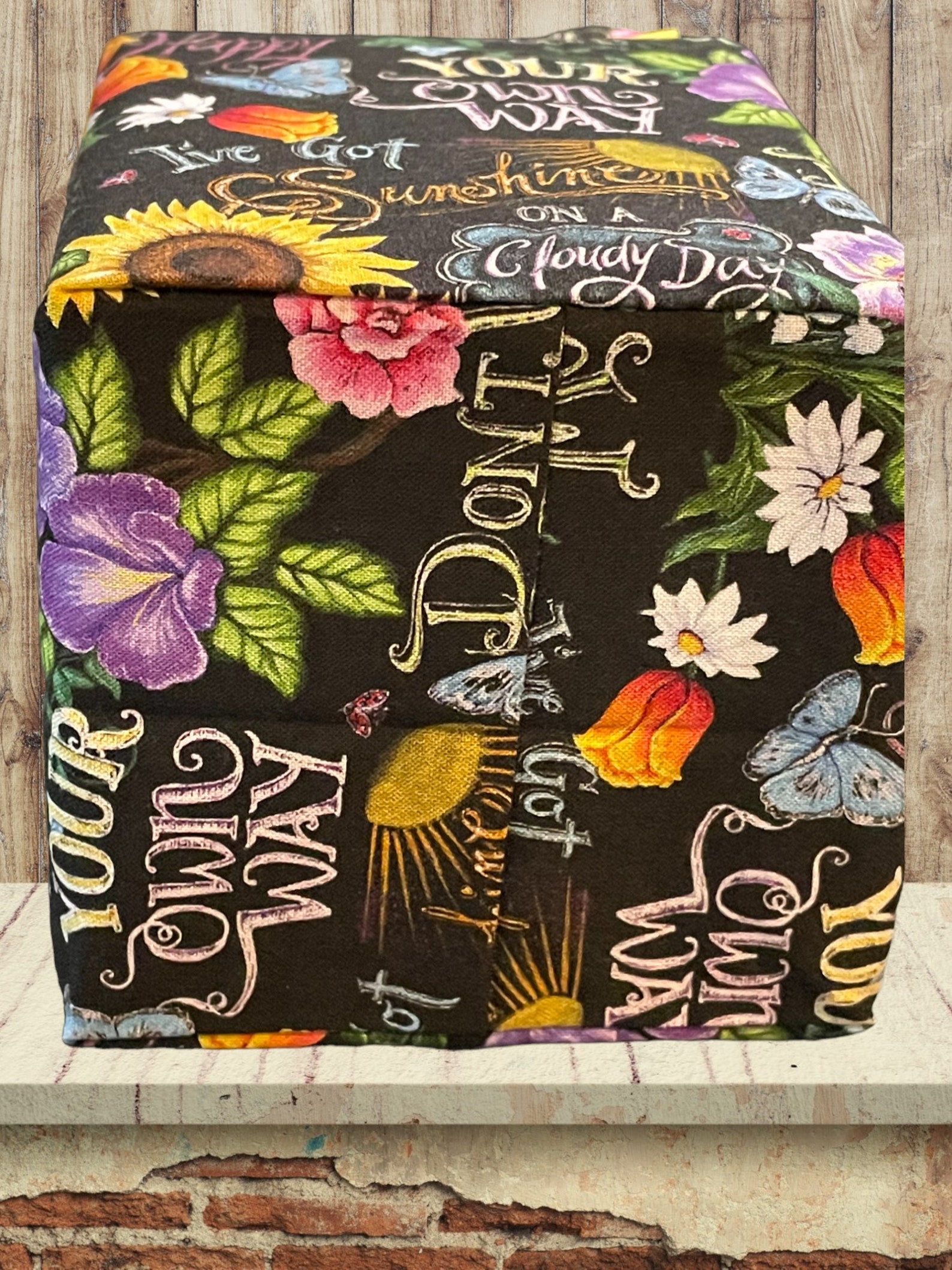 Tissue Box Cover, Flowers With Sayings Pattern, Purple Insert/yellow ...