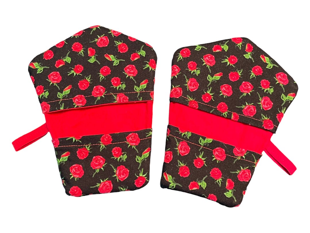 Finger Potholders Red Roses Pattern Red Accent Color Mini - Etsy