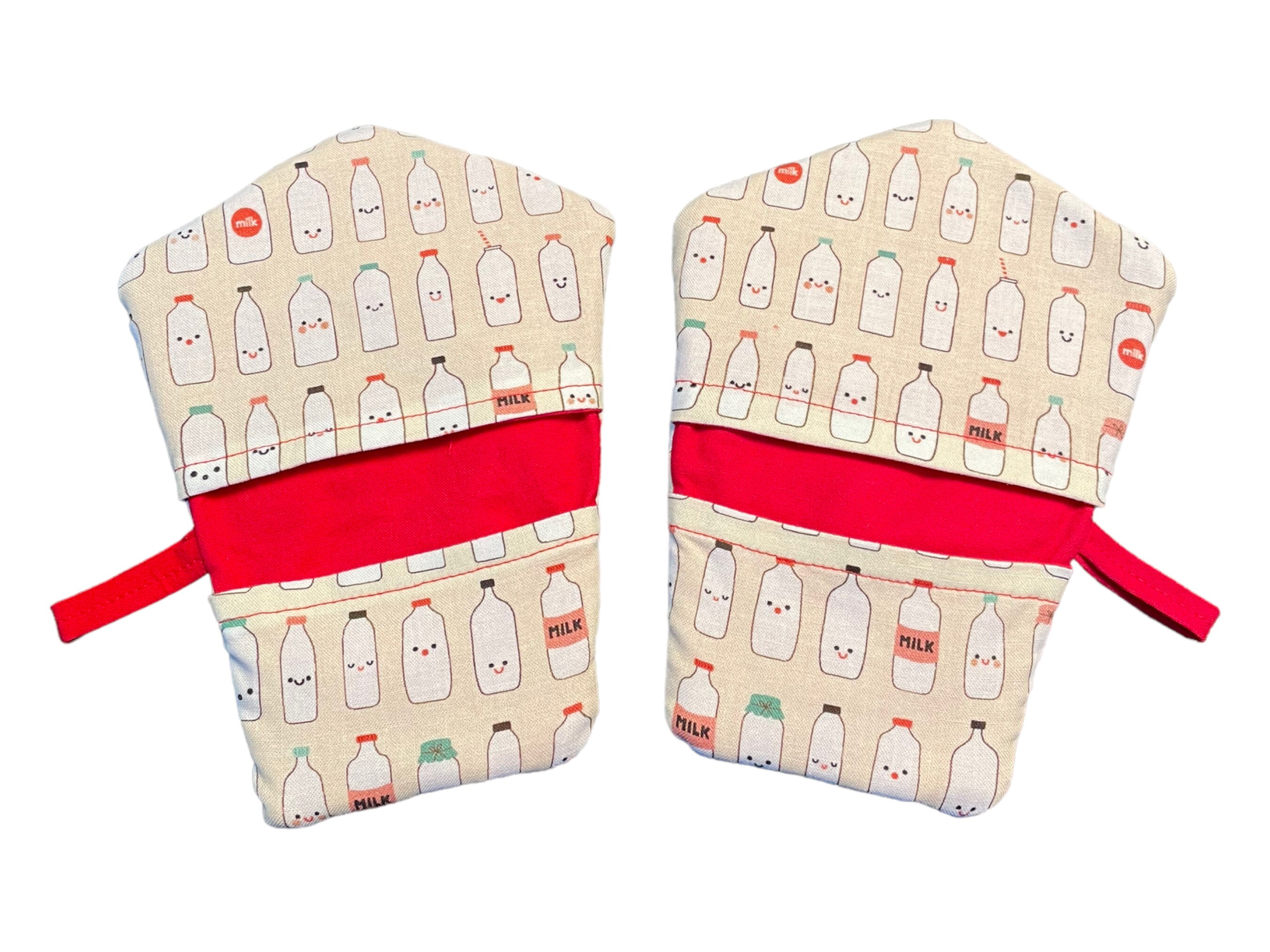 Finger Potholders Whimsical Happy Milk Bottles Pattern Red - Etsy