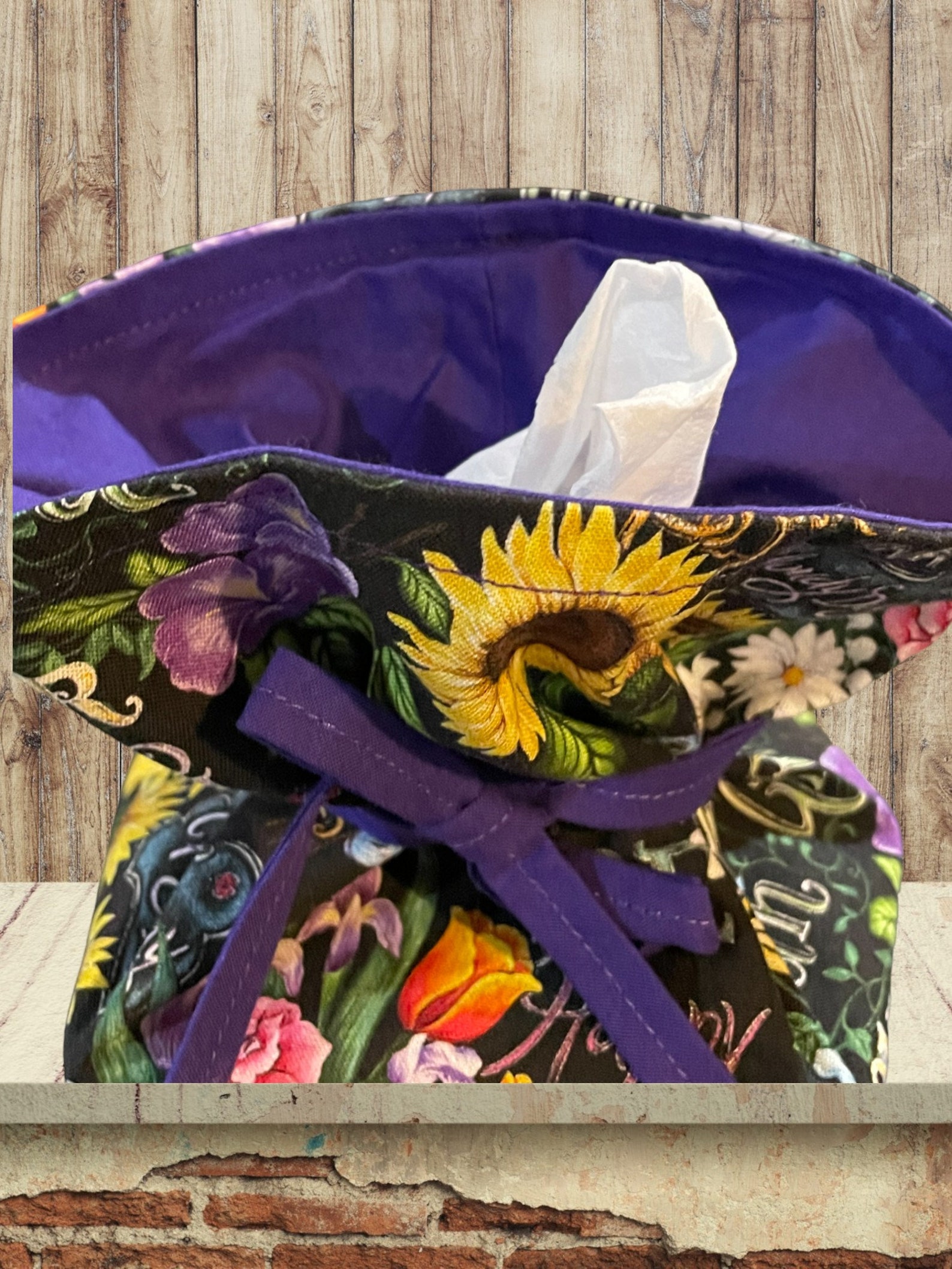 Tissue Box Cover, Flowers With Sayings Pattern, Purple Insert/yellow ...