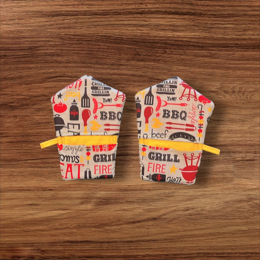 Finger Potholders, Barbeque Pattern, Yellow Accent Color, Mini ...