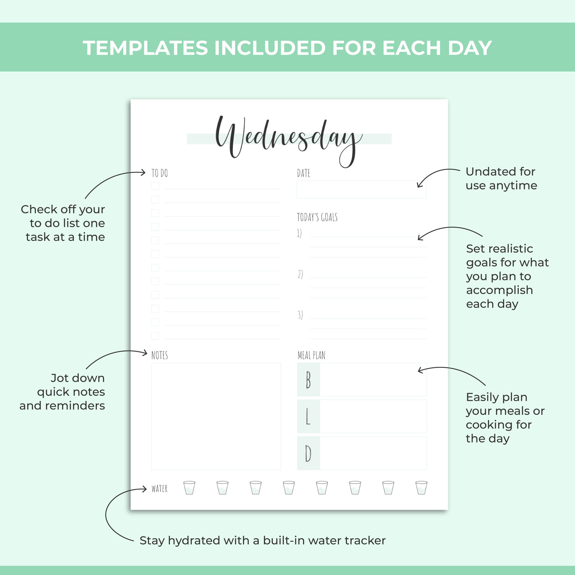 PRINTABLE Daily Planner, Meal Plan, Water Tracker, 3 Style Bundle ...