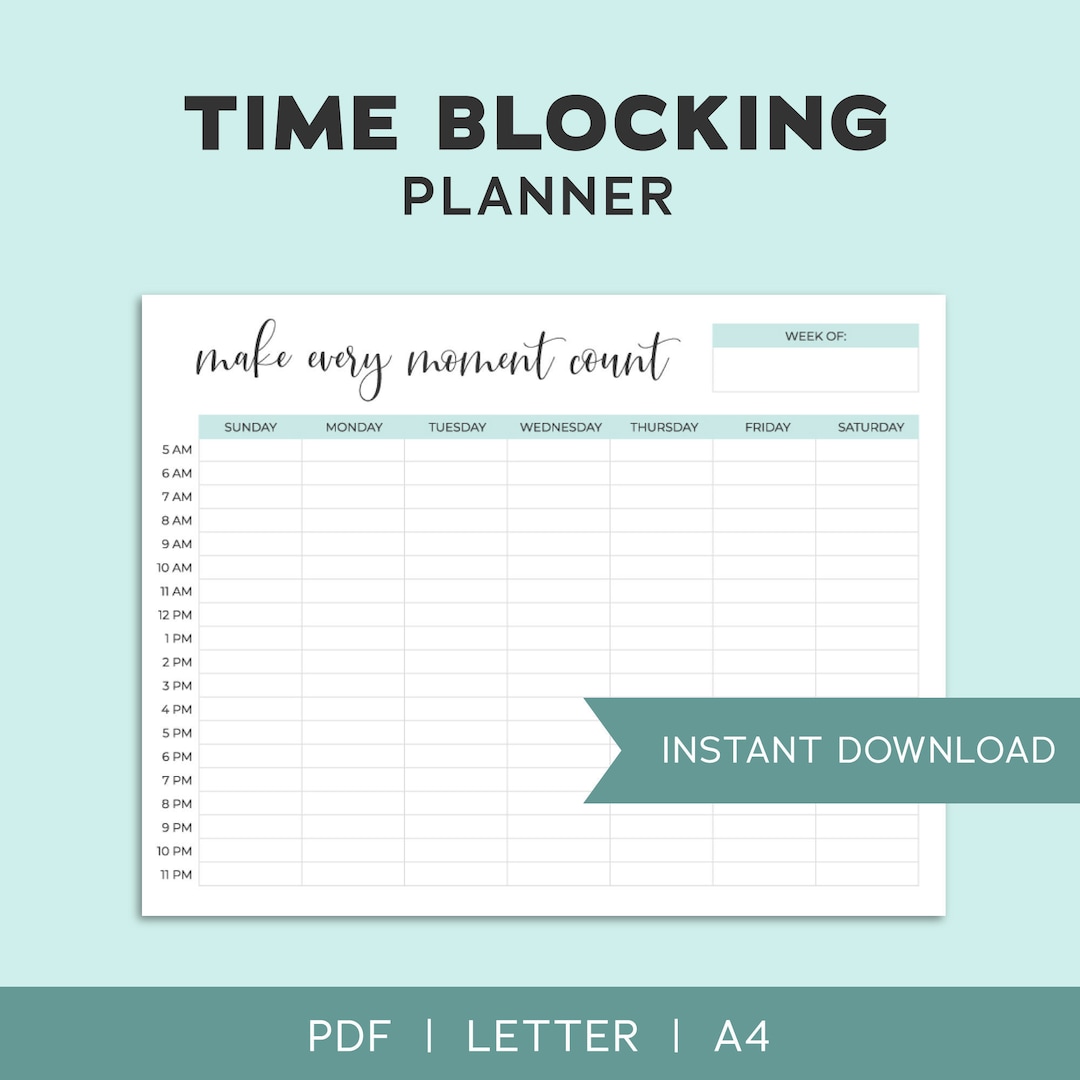 PRINTABLE Time Blocking Planner - Light Blue, Hourly Day Planner ...