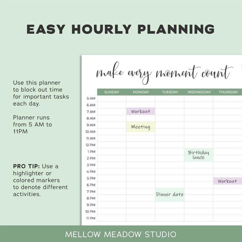 PRINTABLE Time Blocking Planner - Sage Green, Hourly Day Planner ...