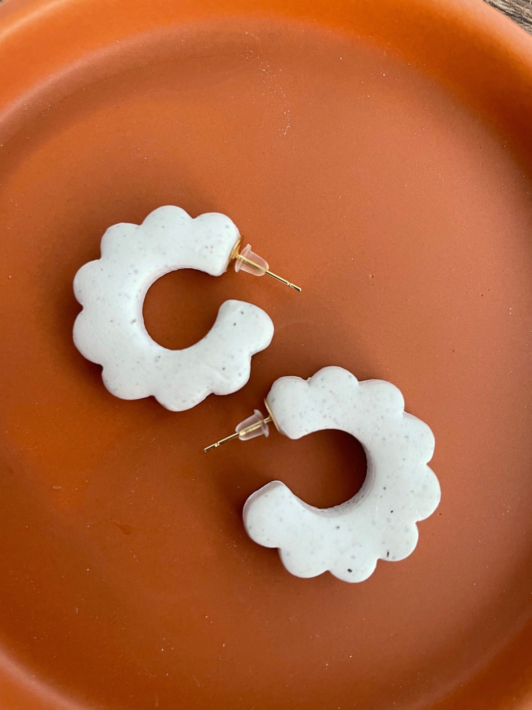 Doodle Hoops / White Granite & Various Colors Polymer Clay Scalloped ...