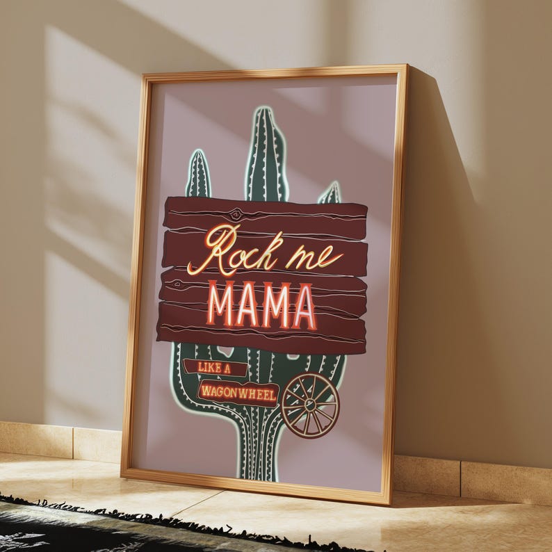 Wagon Wheel Song Lyric Print: Country Music Western Cactus Neon Art - Etsy