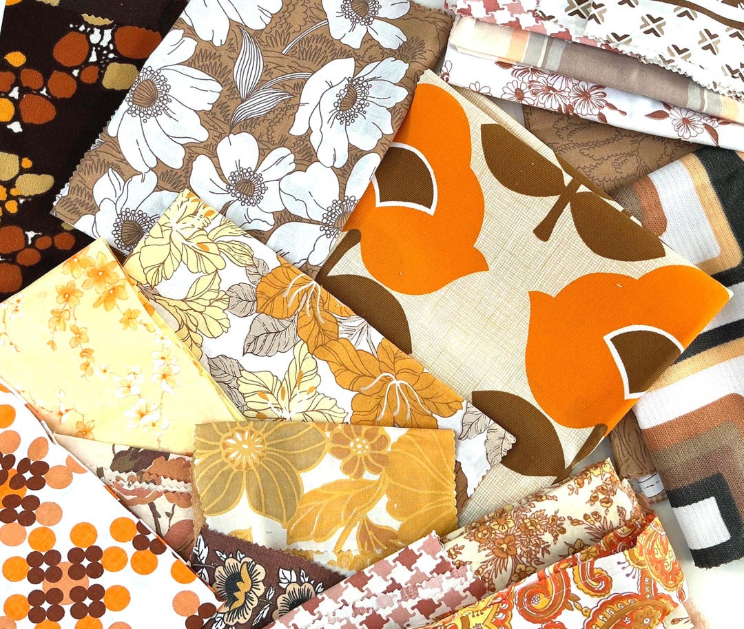Vintage Fabric, 650g 70s Fabric Bundle, Remnant and Small Pieces for ...