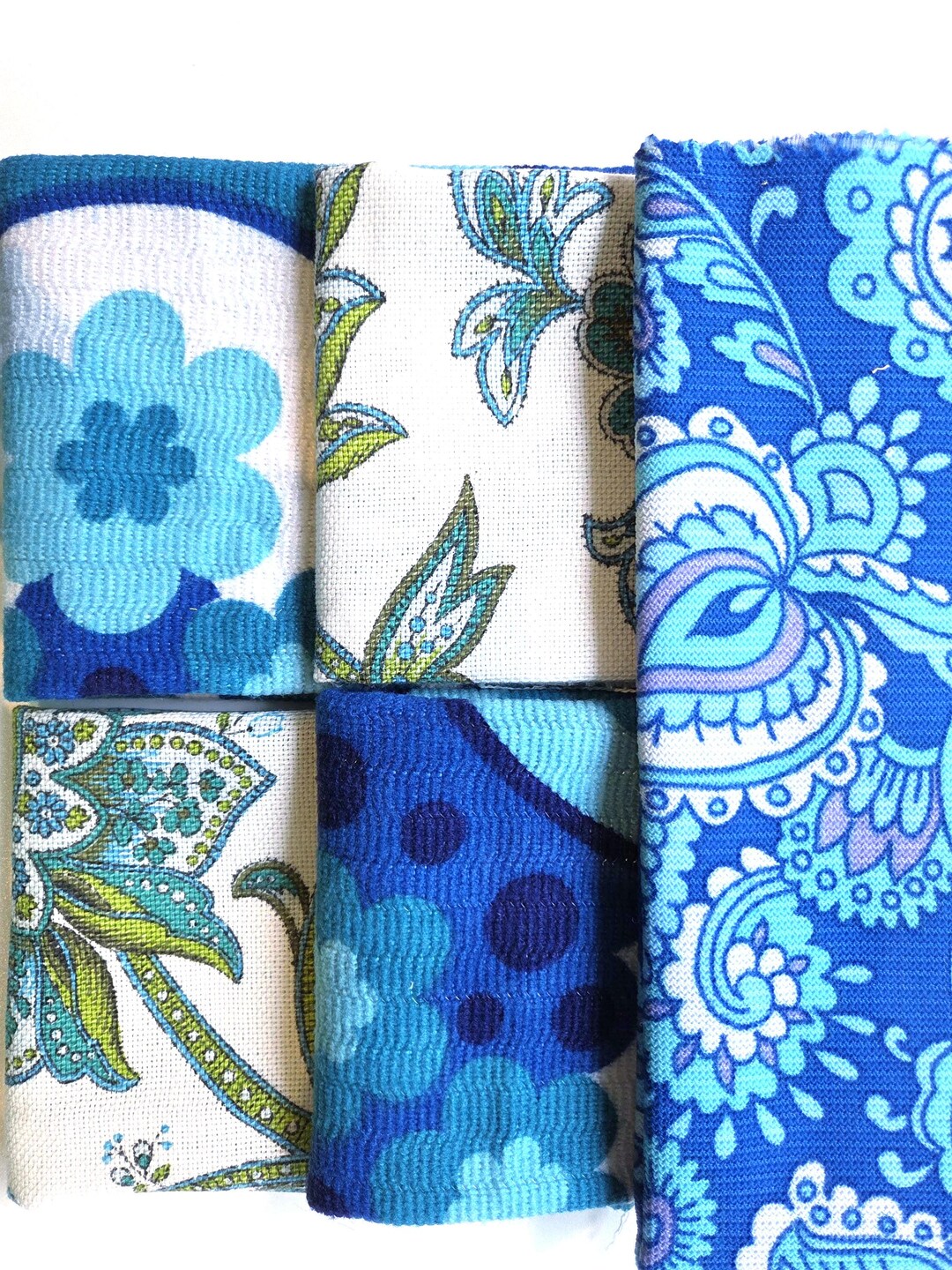 1970s Floral Fabric Bundle: Retro Fat Quarters, Blue Turquoise Green - Etsy