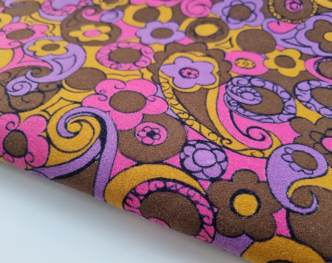 Vintage Fabric | 70s Fabric |new Unuse | Midcentury| Pink Purple ...