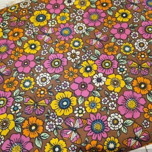 Retro Fabric Vintage Style Floral Craft Fabric Polycotton Pink Yellow ...
