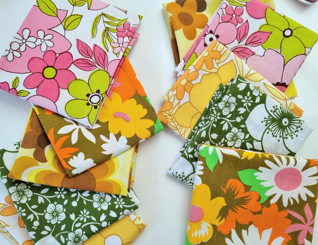 Vintage Fabric Bundle 70s Fabric 5X Fat Quarters Floral Retro ...