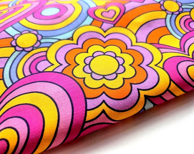 Retro Fabric, Vintage Style Floral Fabric, 70s Style Fabric, Mod Fabric ...