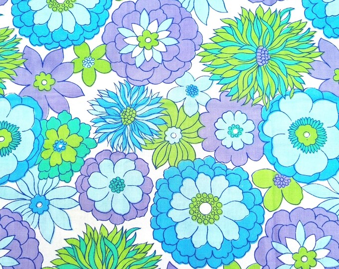 Vintage Fabric, 70s Fabric Unused, Retro Fabric, Midcentury Turquoise ...