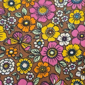 Retro Fabric Vintage Style Floral Craft Fabric Polycotton Pink Yellow ...