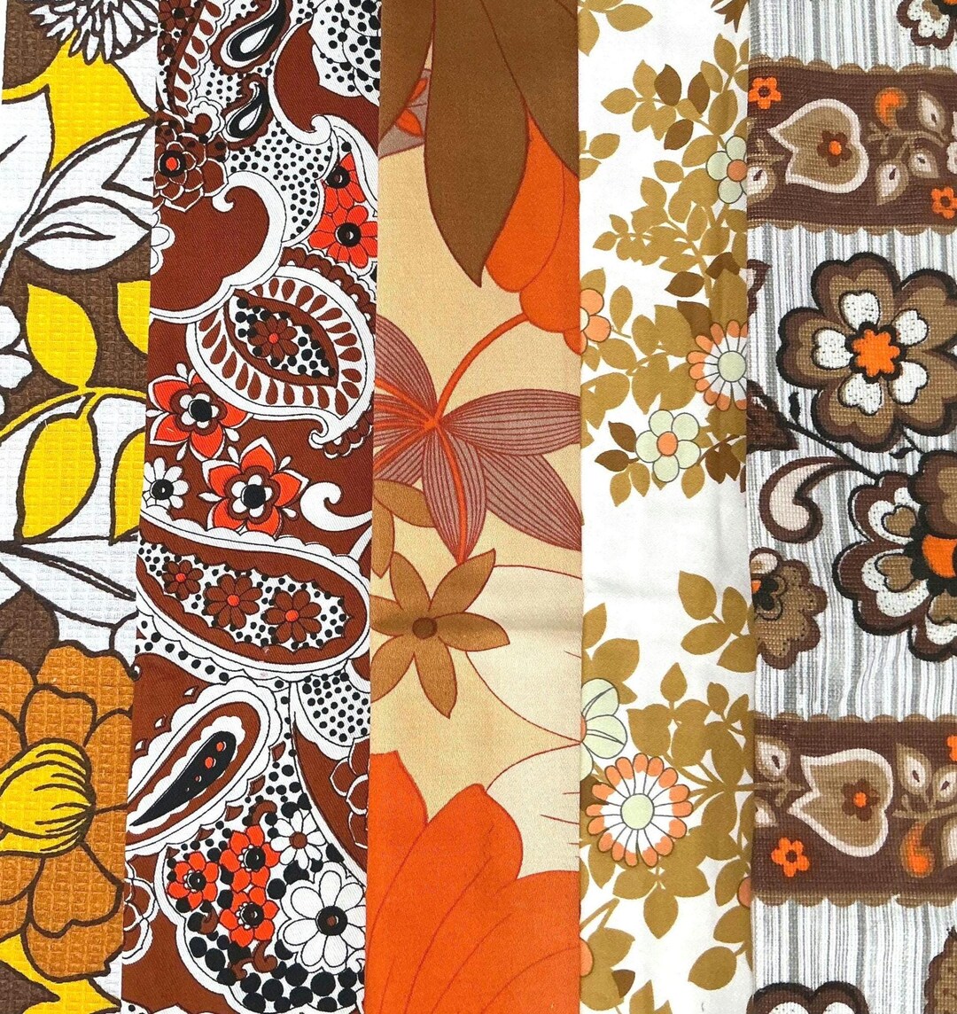 Vintage Fabric Bundle, 70s Fabric, 5 Vintage Fat Quarters, Yellow ...